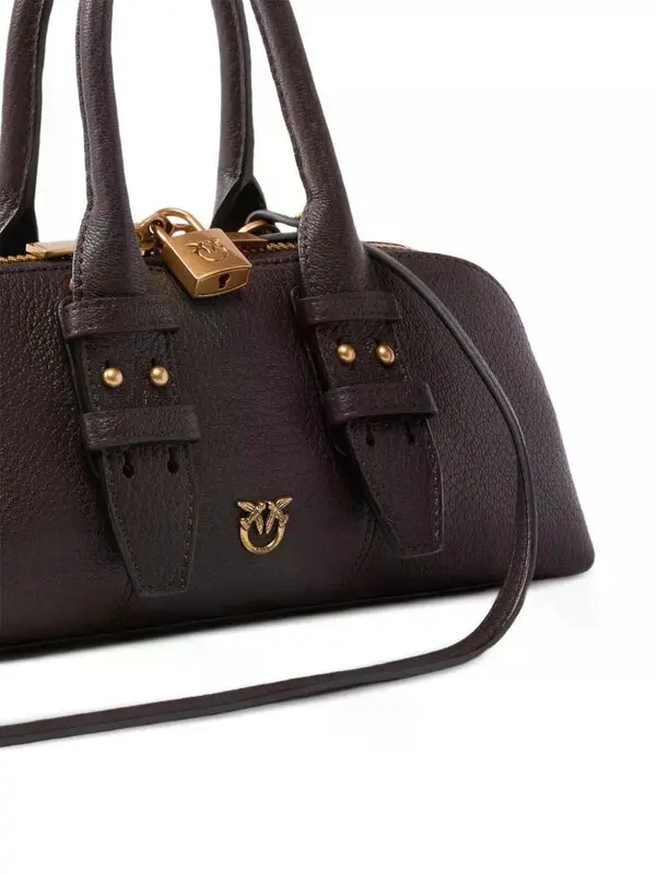 Pinko Love Birds Leather Tote Bag - Brown