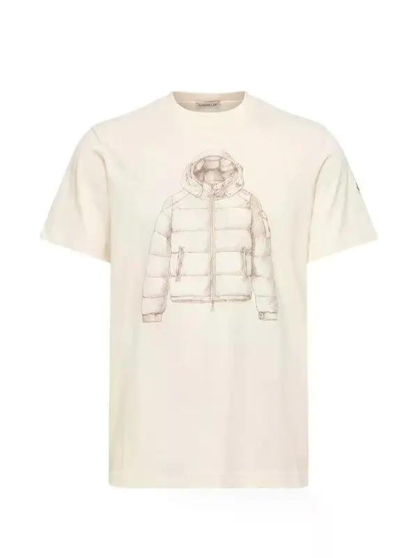 Moncler Down Jacket Print Cotton T-shirt - Neutrals