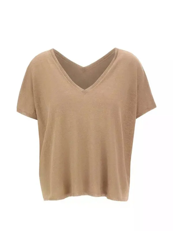 KANGRA V-neck Short-sleeve Top - Neutrals