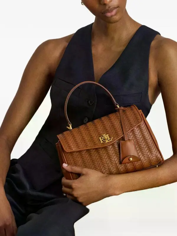 Ralph Lauren Small Farrah Woven Leather Tote Bag