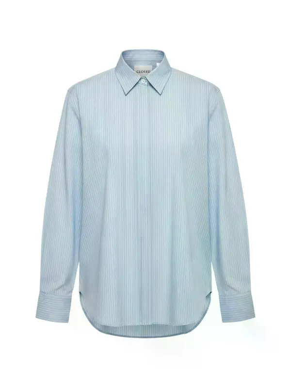 Closed Long-sleeve Striped Cotton Shirt - Blue