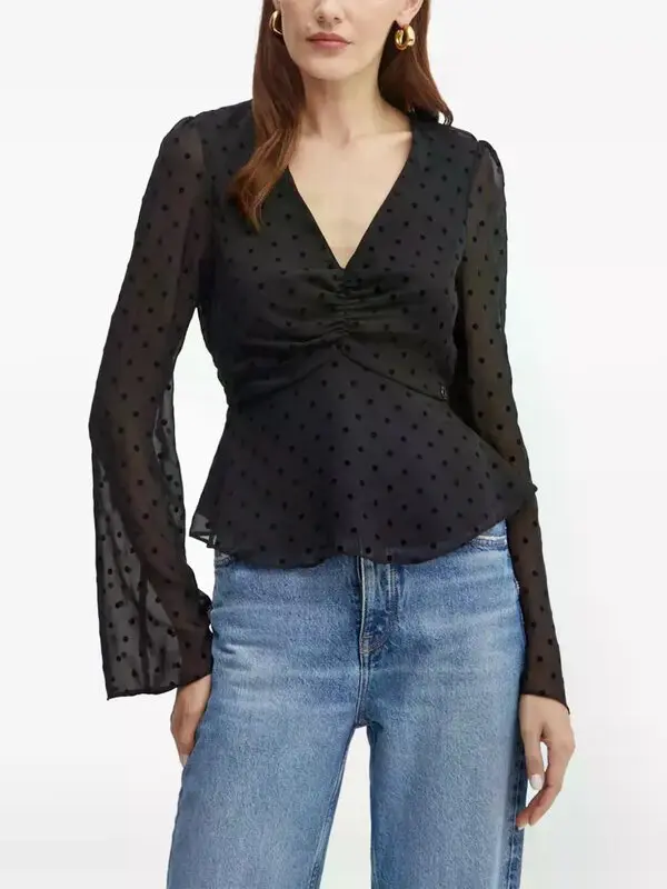 Guess Olympe Polka-dot Ruched-front Top - Black