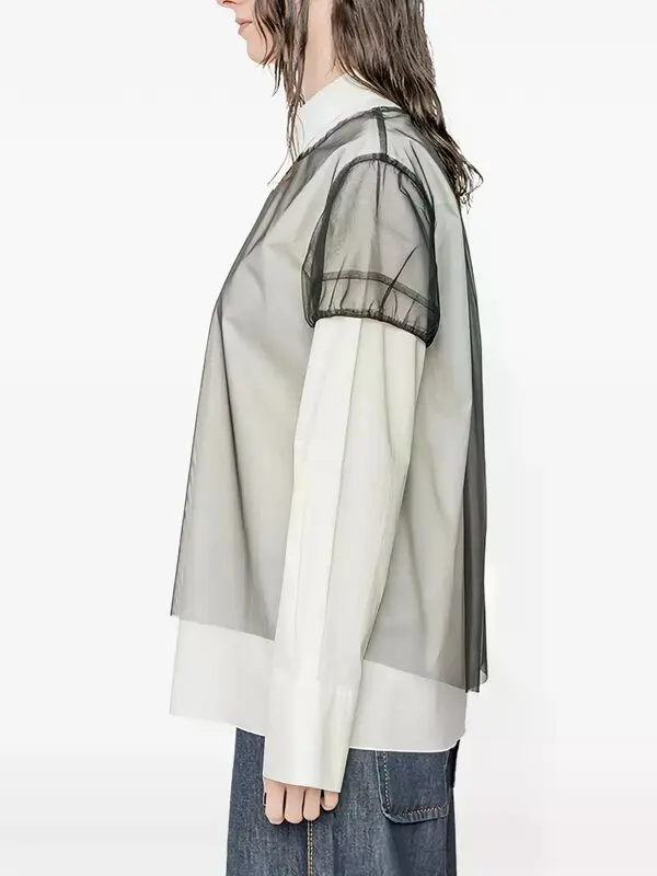 SUSANNE BOMMER Tulle-overlay Short-sleeve Blouse