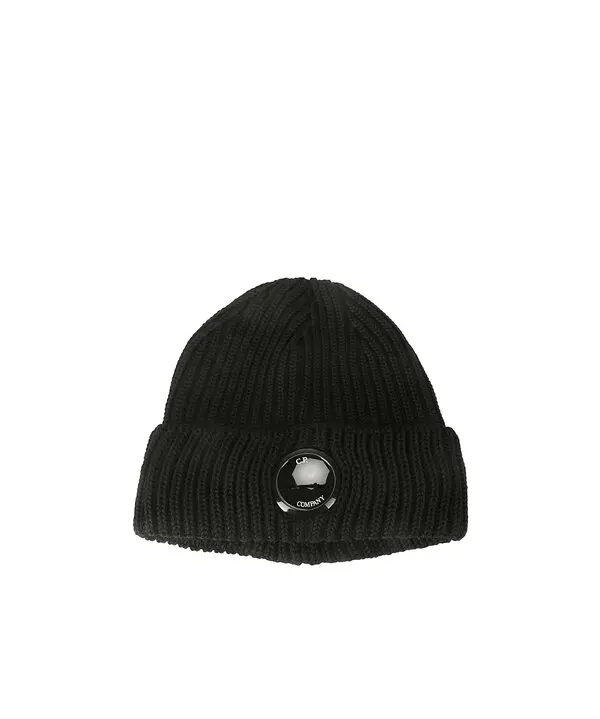 C.P. COMPANY Lens Detailed Turn-up Hem Beanie - Black