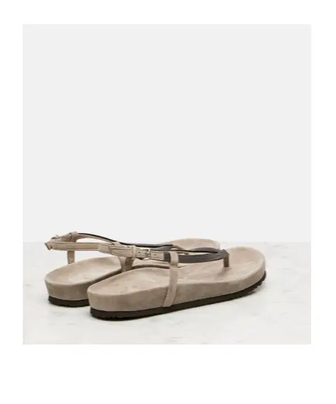 Brunello Cucinelli Monili Suede Thong Sandals