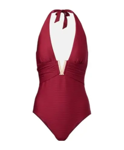 Heidi Klein Cassis Halterneck Ruched Swimsuit - Red