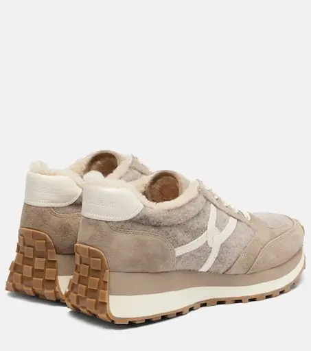Veronica Beard Valentina Suede-trimmed Leather Sneakers