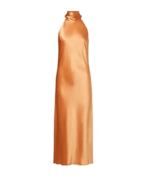 Galvan Sienna Halterneck Satin Midi Dress - Nude
