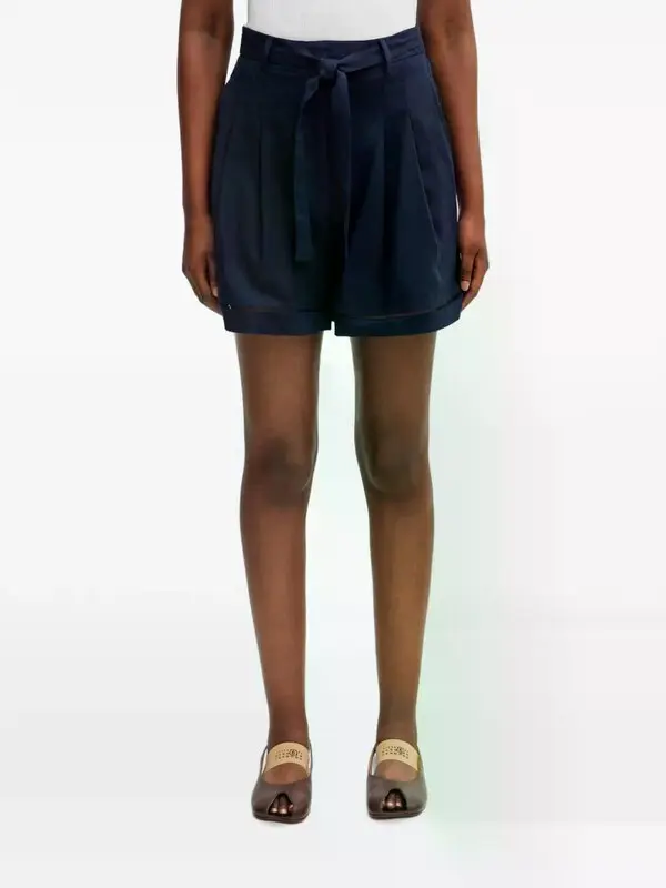 Lacoste Belted Pleated Shorts With Tonal Logo Embroidery