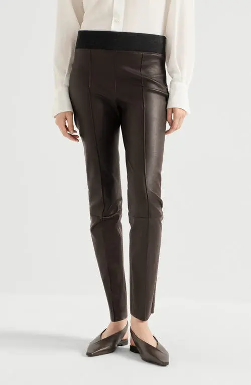 Brunello Cucinelli Stretch Nappa Leather Leggings - Rust Brown