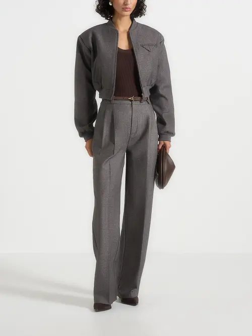 Manière De Voir Monique Exaggerated Shoulder Bomber Jacket - Grey Speckle