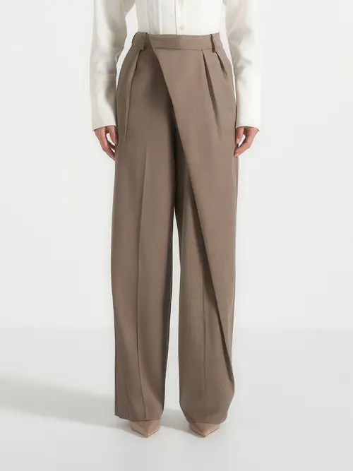 Manière De Voir Colette Draped Wrap Front Pleated Wide-leg Trousers