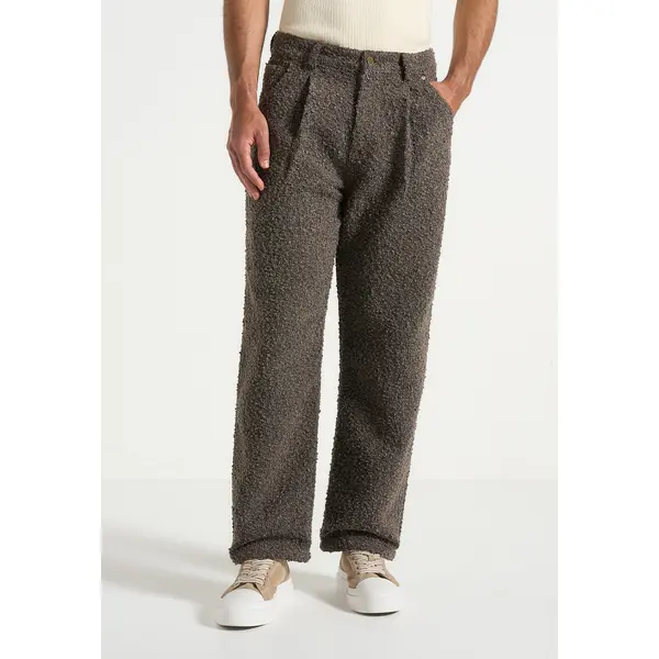 Manière De Voir Textured Bouclé Pleated Relaxed Fit Jeans - Brown