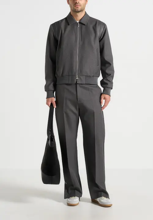 Manière De Voir Structured Varsity Jacket With Vegan Leather Paneling - Grey