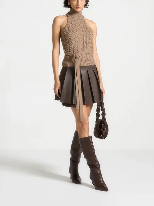 Manière De Voir Maniere De Voir Vegan Leather Pleated Skort - Brown