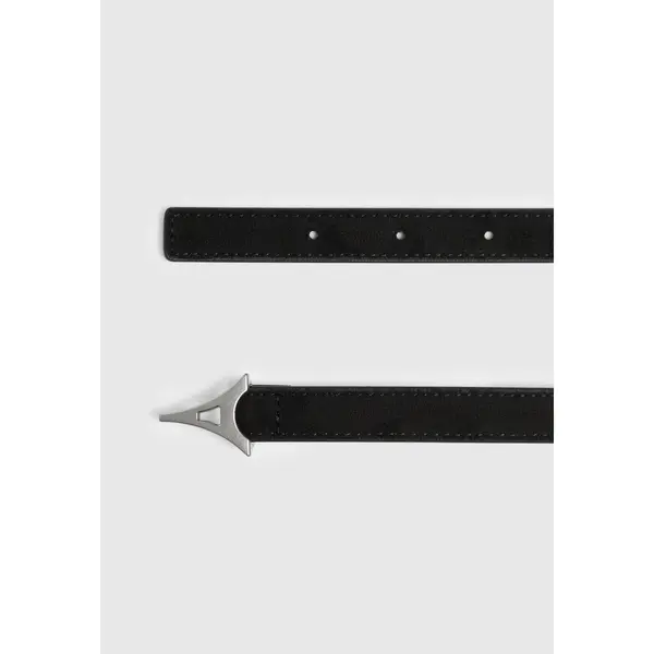 Manière De Voir Maniere De Voir Leonie Slim Suede Belt With Gold Hardware - Black