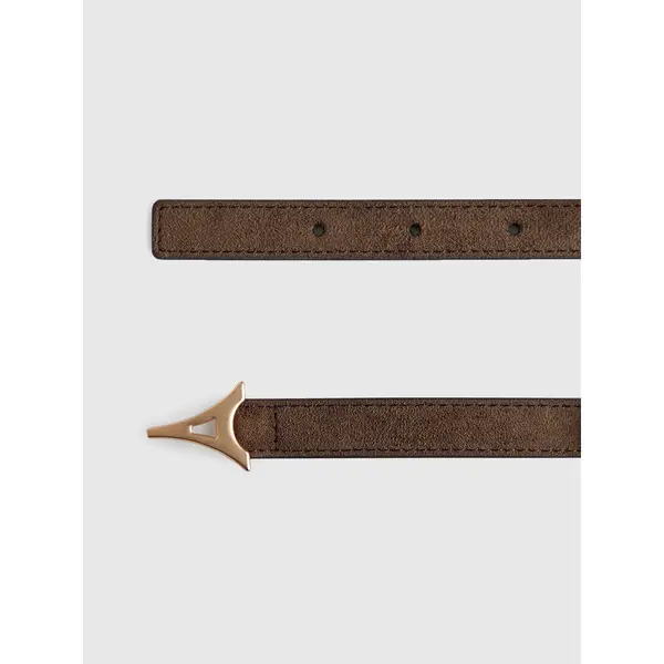 Manière De Voir Leonie Slim Suede Belt With Gold Hardware - Brown
