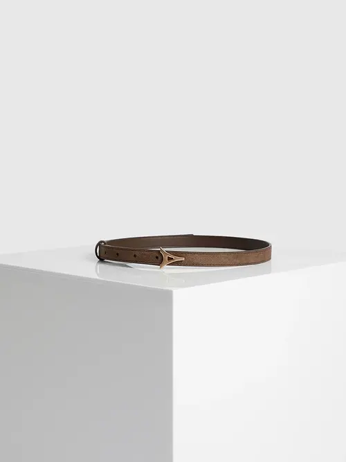 Manière De Voir Leonie Slim Suede Belt With Gold Hardware - Brown