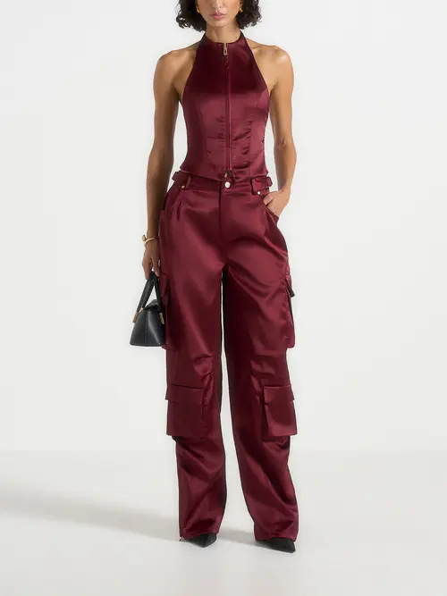 Manière De Voir Maniere De Voir Claudette Backless Satin Halter Corset Top