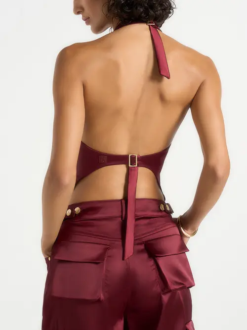 Manière De Voir Maniere De Voir Claudette Backless Satin Halter Corset Top