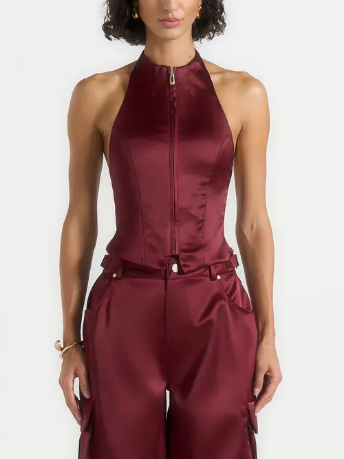 Manière De Voir Maniere De Voir Claudette Backless Satin Halter Corset Top