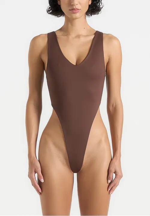 Manière De Voir Noa Fitted V-neck Bodysuit - Brown