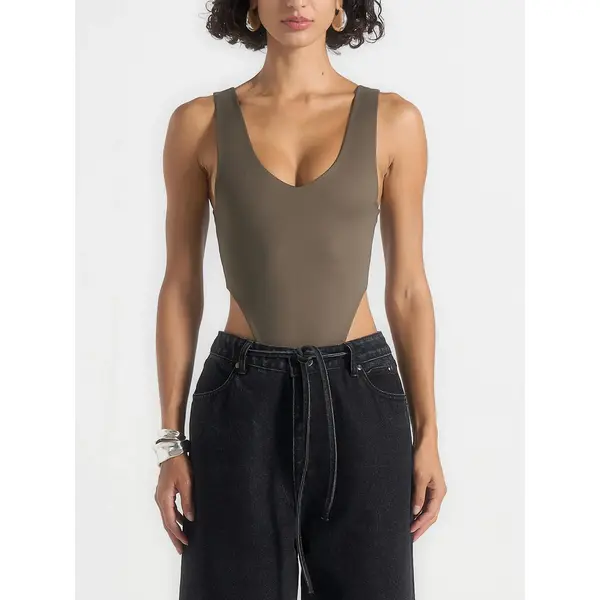 Manière De Voir Fitted V-neck Bodysuit - Olive