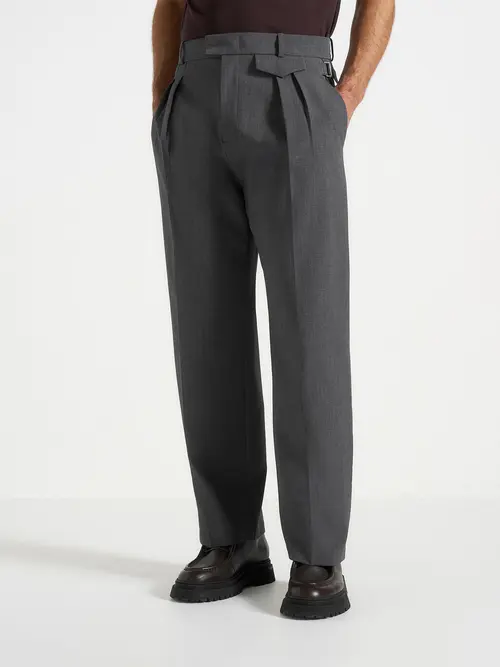 Manière De Voir Pierre Straight Leg Pleat Front Trousers - Grey