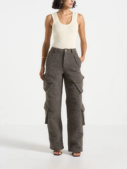 Manière De Voir Anne Textured Boucle Wide Leg Cargo Trousers - Brown
