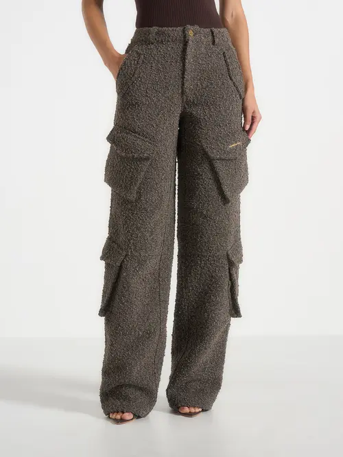 Manière De Voir Textured Boucle Wide Leg Cargo Trousers