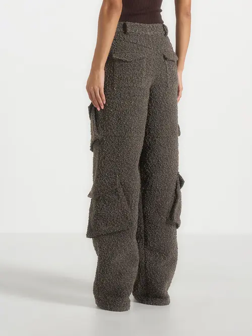 Manière De Voir Textured Boucle Wide Leg Cargo Trousers