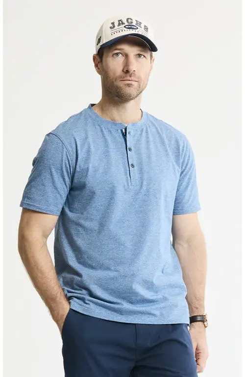 JACHS Luxe Knit Short Sleeve Henley Shirt - Navy