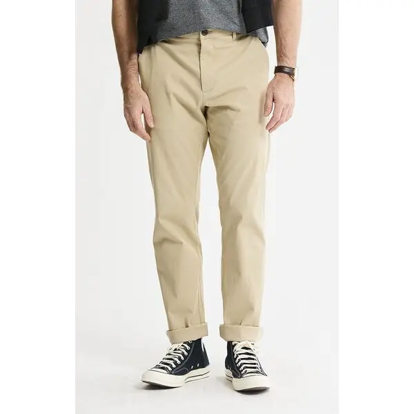 JACHS Cotton Silk Blend Stretch Chino Pants - Khaki