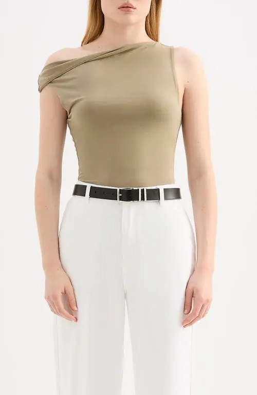 Nude Lucy Chelsea Asymmetrical Neckline Top - Deep Sage