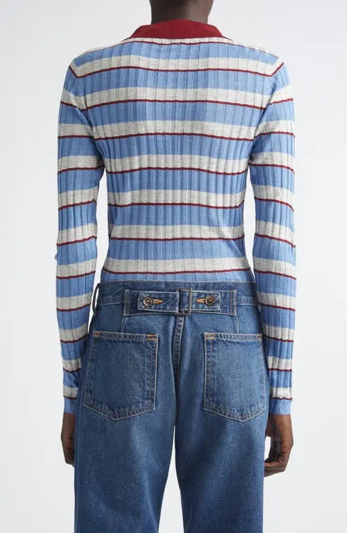 Brandon Maxwell The Joni Stripe Rib Silk & Cashmere Polo Sweater