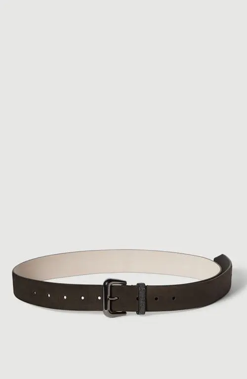 Brunello Cucinelli Suede Belt With Shiny Loop - Pepper