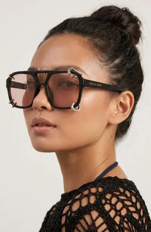 FIFTH & NINTH Darcy Aviator Sunglasses With Stud Embellishments - Black/rose