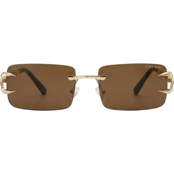 FIFTH & NINTH Voss Rectangular Rimless Sunglasses - Gold/brown