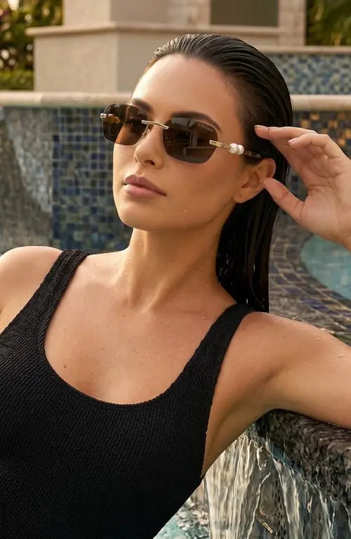 FIFTH & NINTH Perla Rectangular Rimless Sunglasses - Torte/brown