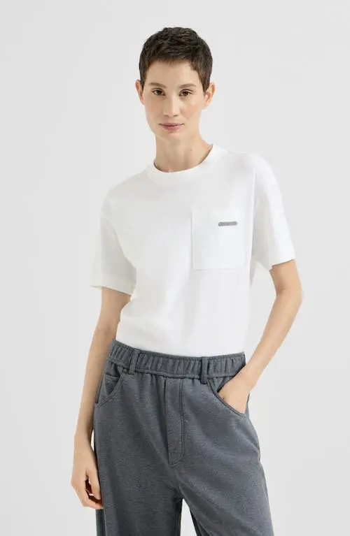 Brunello Cucinelli Cotton Jersey T-shirt With Shiny Tab - White