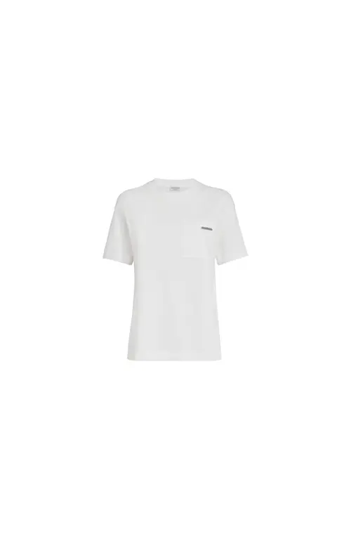 Brunello Cucinelli Cotton Jersey T-shirt With Shiny Tab - White