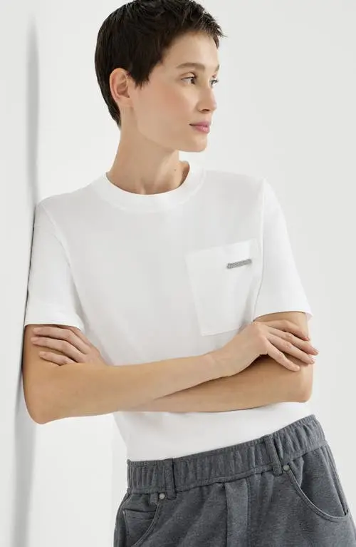 Brunello Cucinelli Cotton Jersey T-shirt With Shiny Tab - White