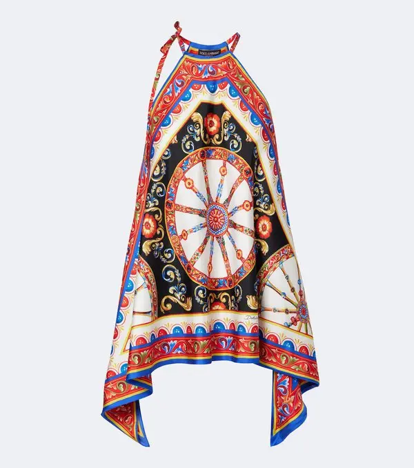 Dolce & Gabbana Carretto Silk Twill Halterneck Top - Multicoloured