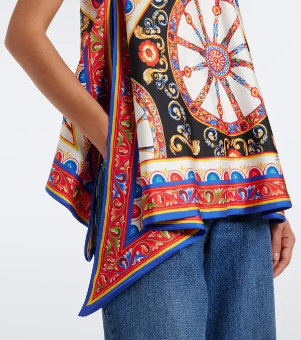 Dolce & Gabbana Carretto Silk Twill Halterneck Top - Multicoloured