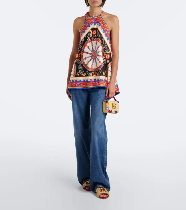 Dolce & Gabbana Carretto Silk Twill Halterneck Top - Multicoloured