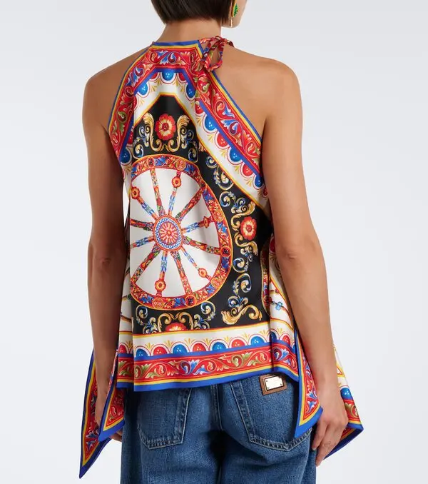 Dolce & Gabbana Carretto Silk Twill Halterneck Top - Multicoloured