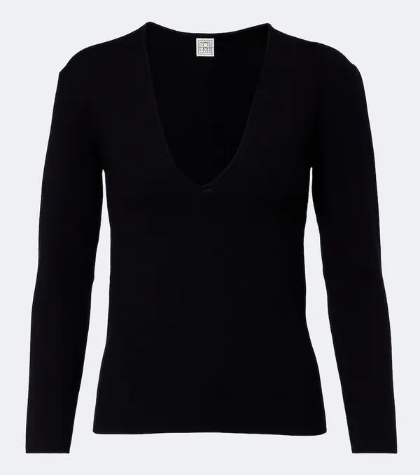 TOTEME V-neck Ribbed Knit Sweater