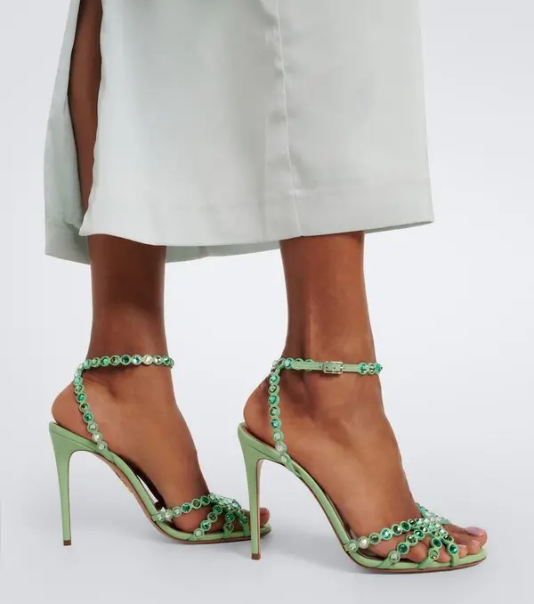 AQUAZZURA Tequila Embellished Leather Sandals
