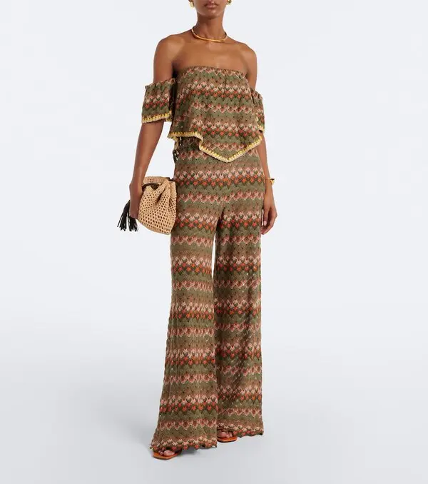 La DoubleJ Embroidered Cotton-blend Palazzo Pants