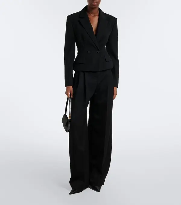 MUGLER Pleated Virgin Wool Wide-leg Trousers
